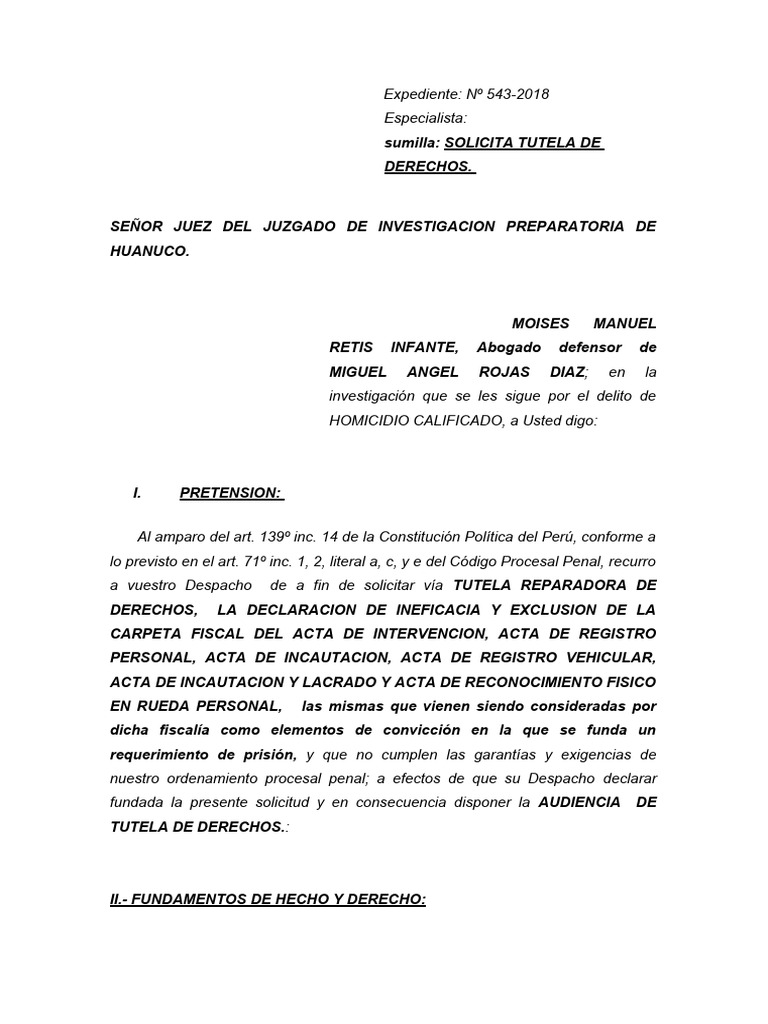 SOLICITUD DE TUTELA DE DERECHOS | PDF | Ley procesal | Derecho a asesoramiento