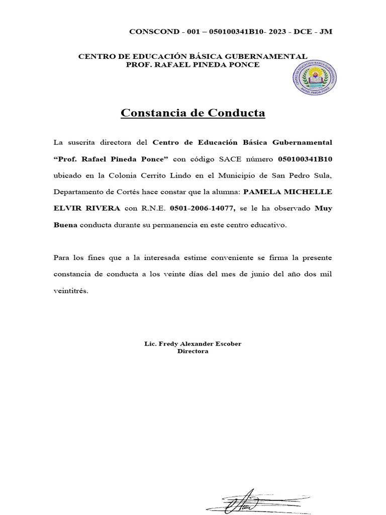 Constancia de Conducta Formato | PDF