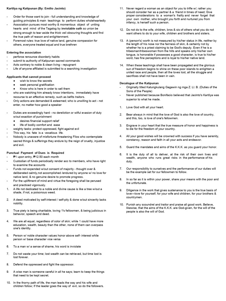 Kartilya NG Katipunan (By - Emilio Jacinto) | PDF | Love