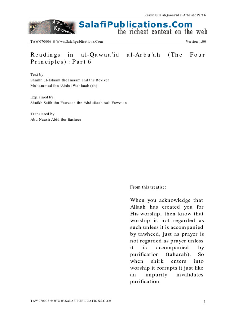 Readings in the Four Principles Part 6 - The Third Principle | PDF | Allah | Semitic Words And ...