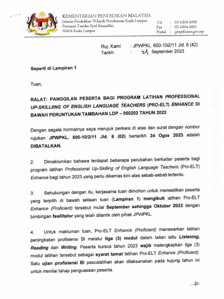 Ralat_Panggilan_peserta_bagi_program_PRO_ELT_Enhance_di_bawah_peruntukan | PDF