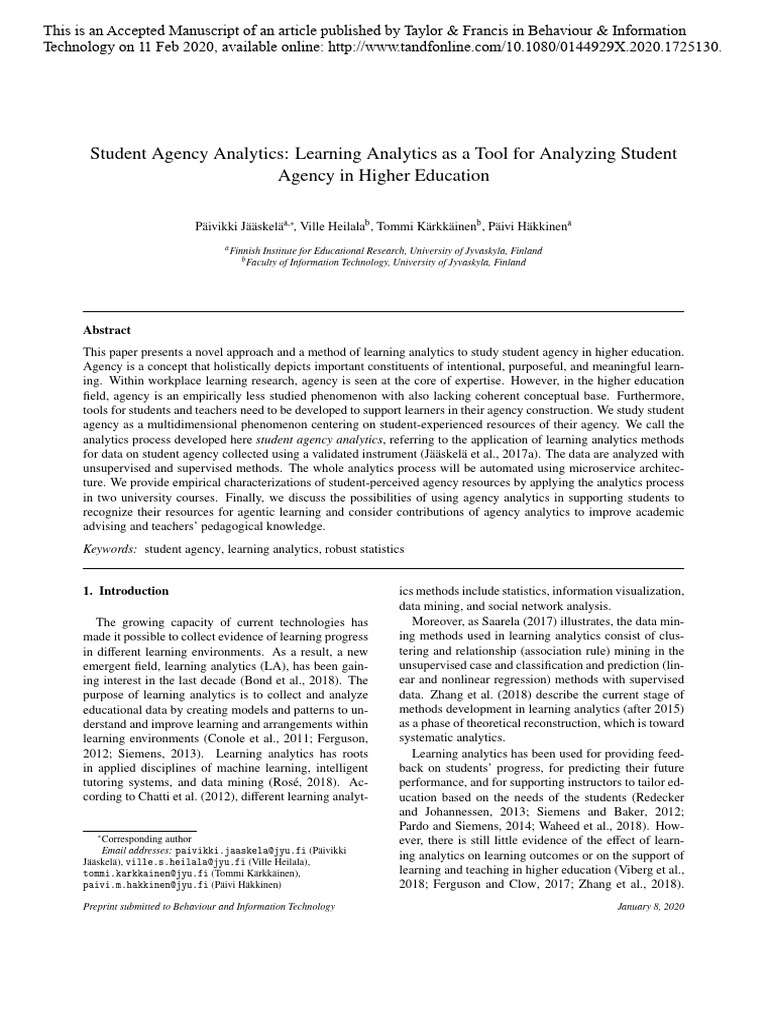 Student Agency Analytics in Education | PDF | Analytics | Self Efficacy