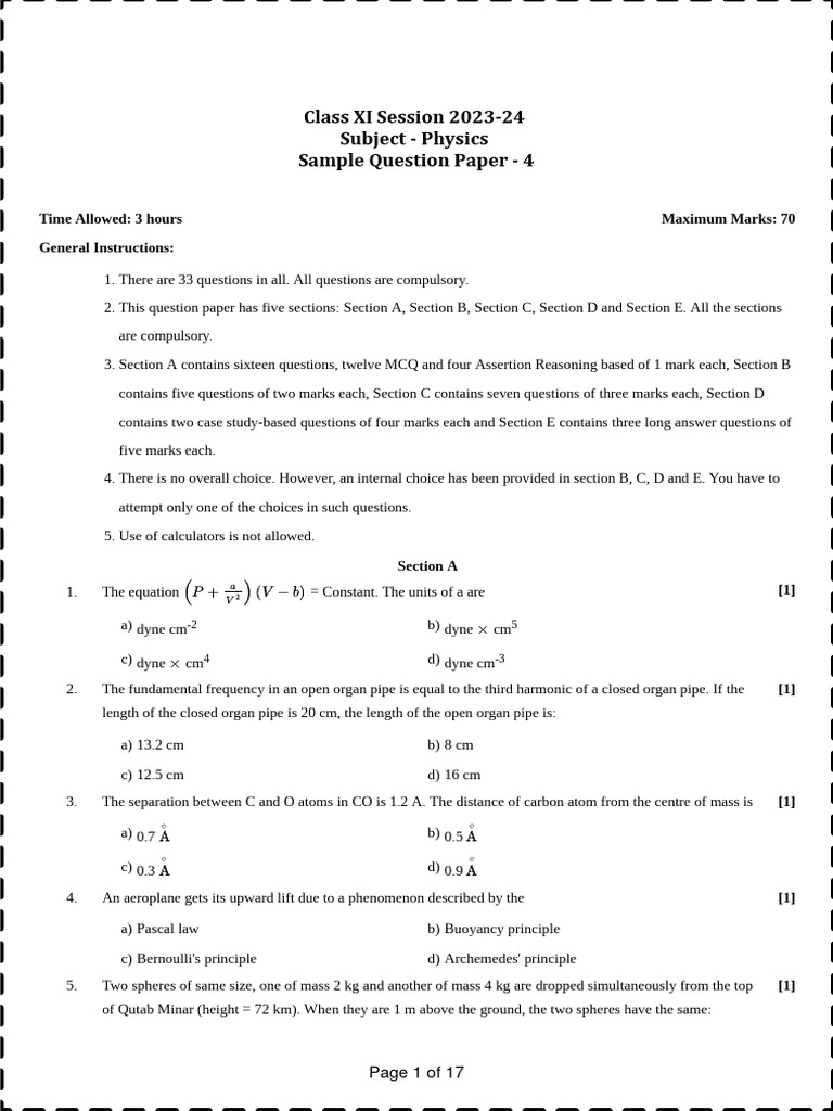 Phy Sample Paper Xi-2023-24 S 04 | PDF | Collision | Momentum