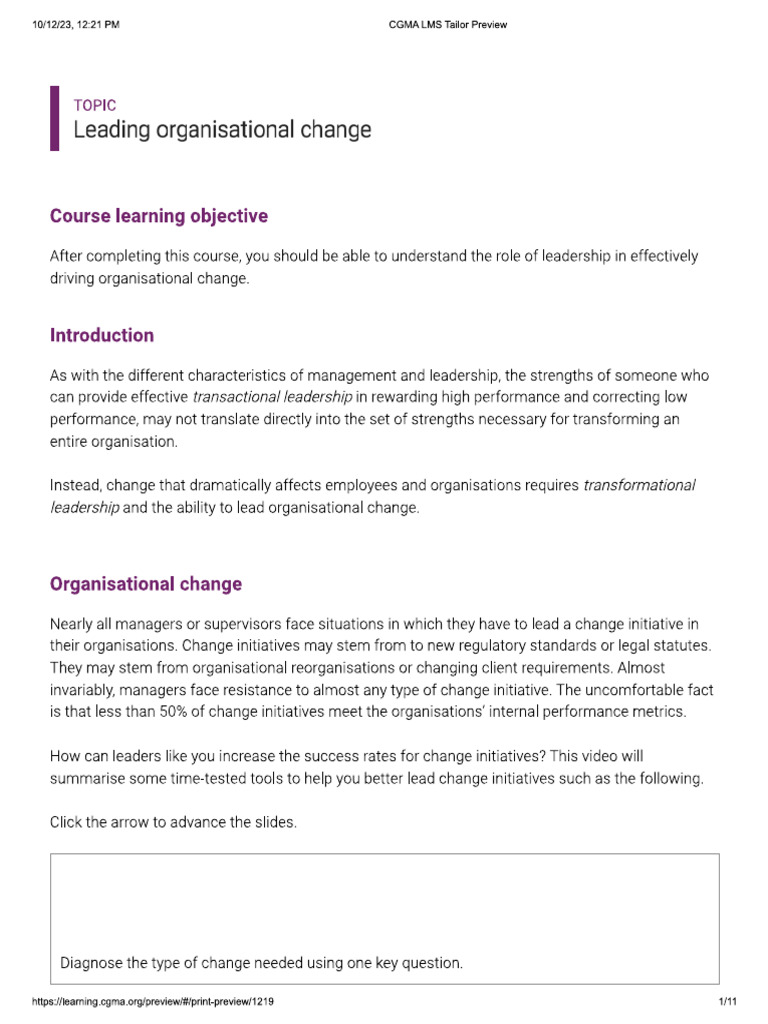 E2 - Leadership Organisational Change. | PDF