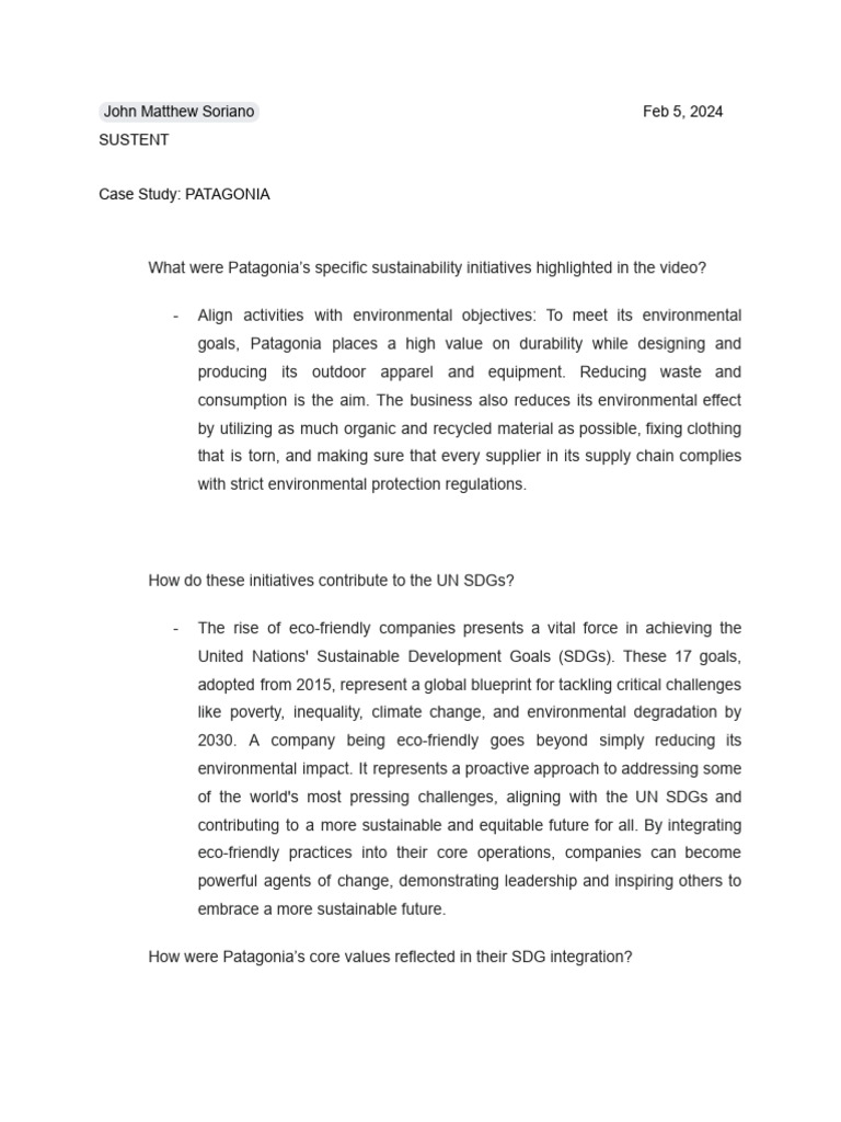 Case Study - PATAGONIA | Download Free PDF | Sustainability | Environment