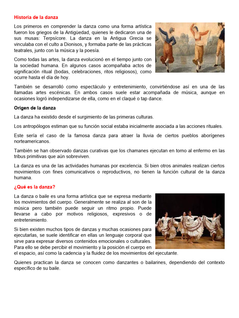 Historia de la danza | PDF | Bailes | Almacenamiento de datos de la ...