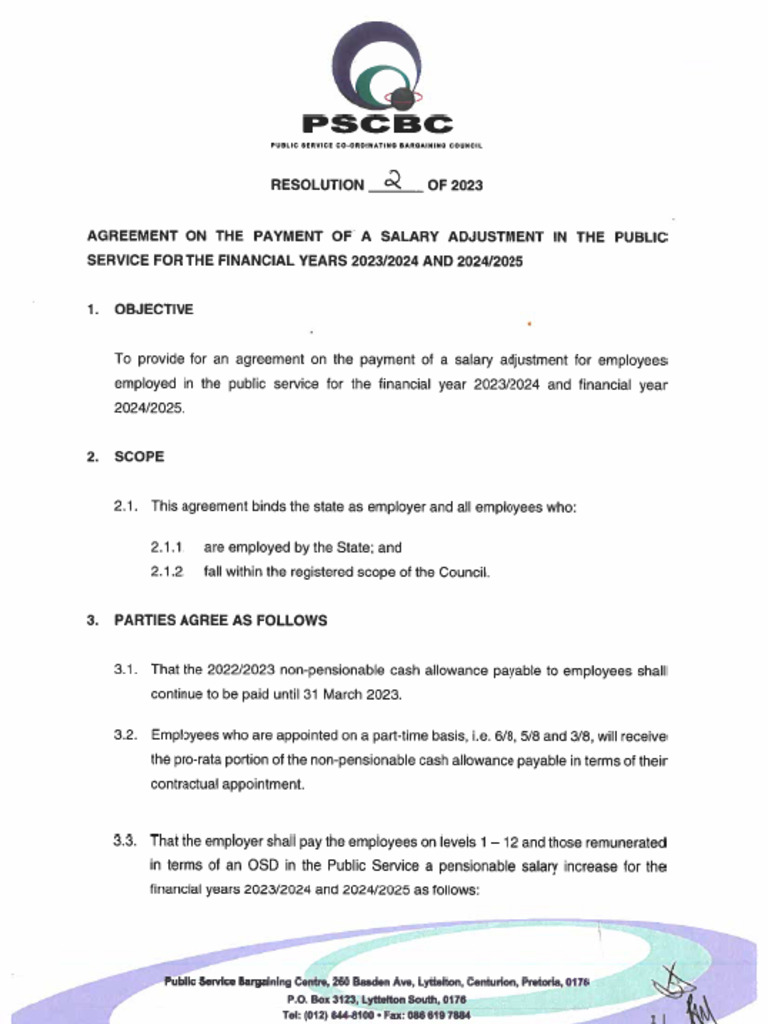 PSCBC Resolution 2 of 2023 - Agreement On The Salary Adjustment 2023 To ...