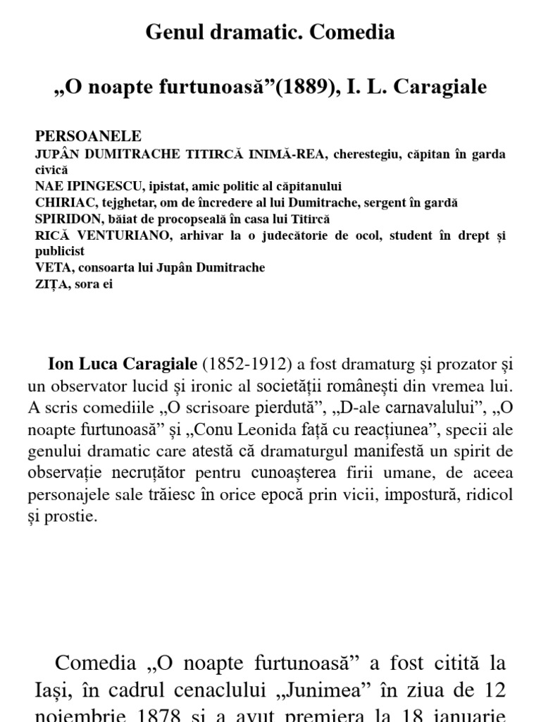 O Noapte Furtunoasa - Repere de Teorie Literara | PDF