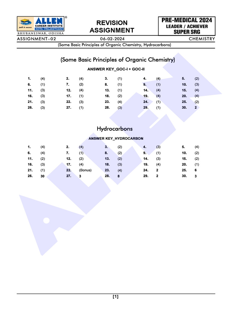 Chemical Bonding & Molecular Structure - Hydrocarbon, Goc - Assignment-2 - Key | PDF