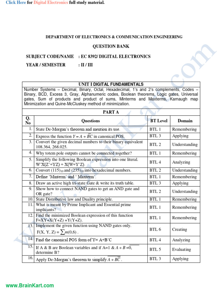 210 - EC8392, EC6302 Digital Electronics - Question Bank | Download ...