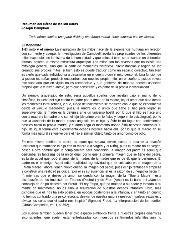 Resumen Del Héroe de Las Mil Caras | PDF | Sueño | Mente inconsciente