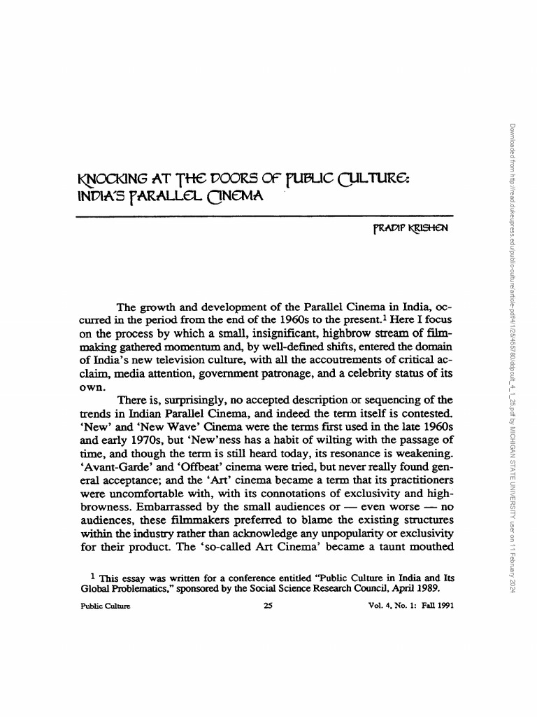 Knocking at The Doors of Public Culture - Indias Parallel Cinema | PDF