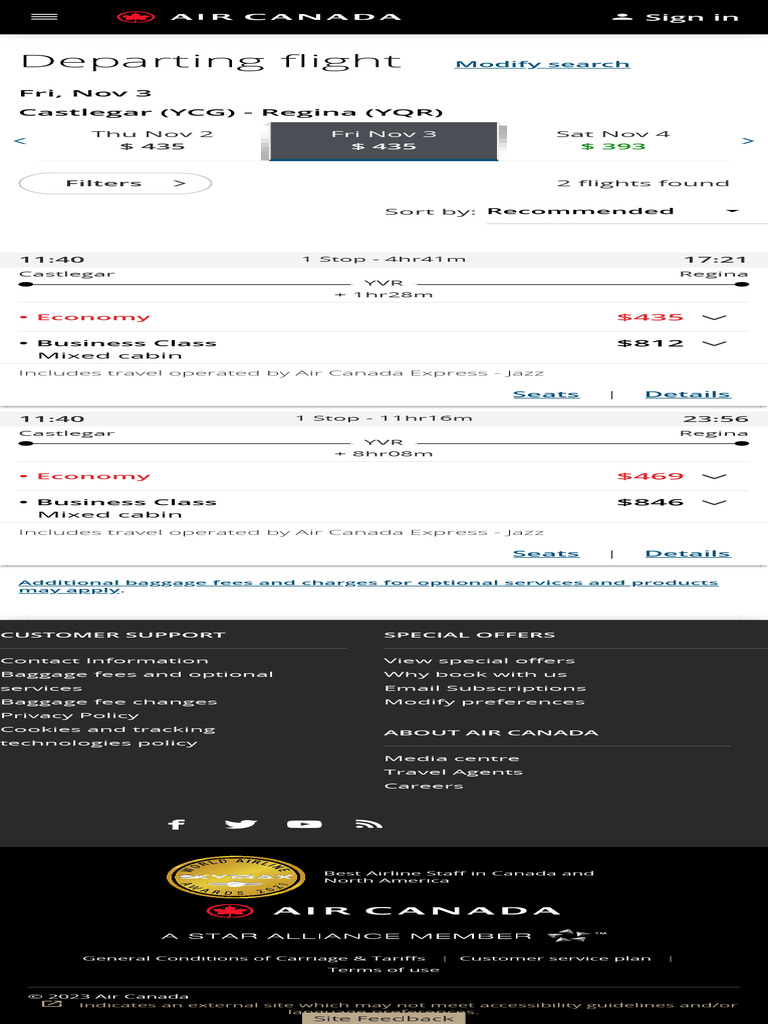 Air Canada - Select Flights | PDF | Business Class | Aviation