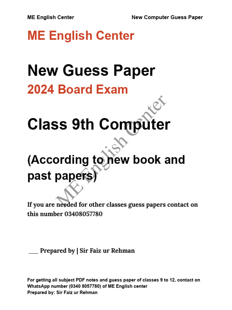 Class 9 New Computer Guess Paper by HOMELANDER | PDF