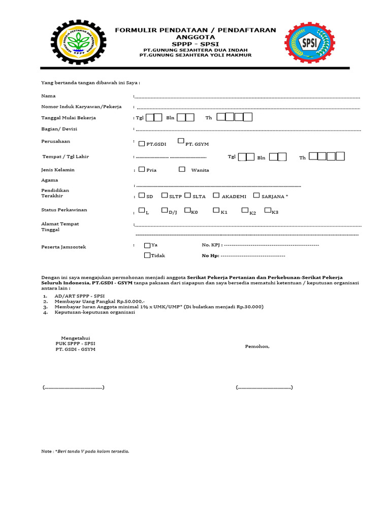 Formulir Pendaftaran Anggota | PDF