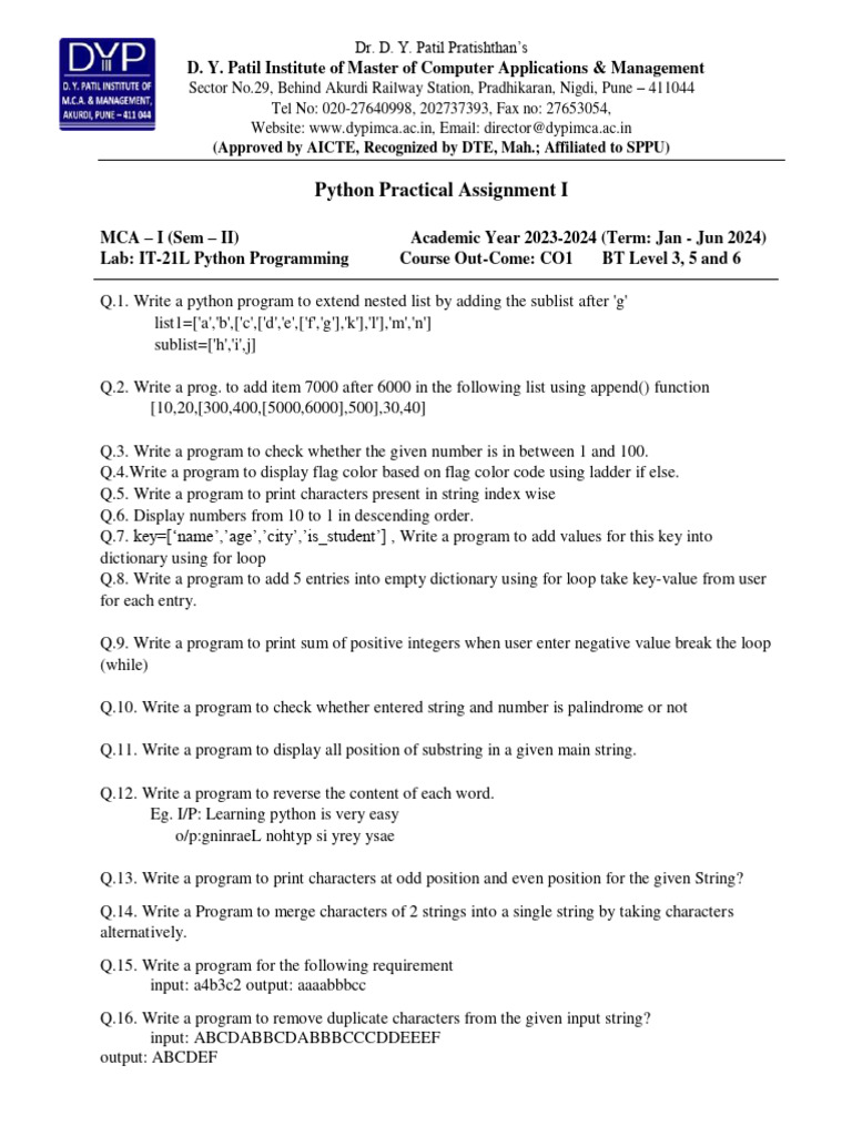 Python Practical Assignments for MCA I | PDF | String (Computer Science ...