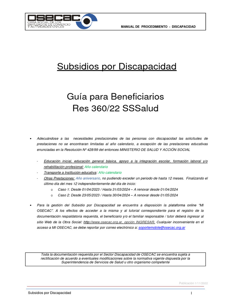 OSECAC Instructivo | Descargar gratis PDF | Invalidez | Educación de la ...