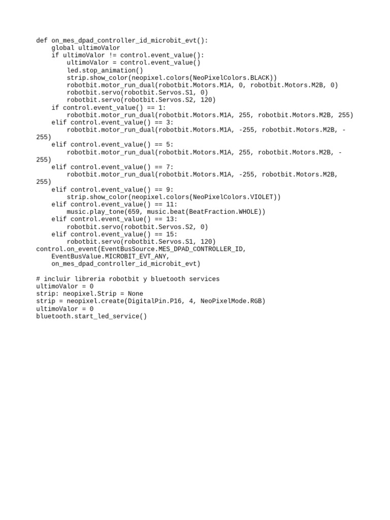 Codigo Python Control Bluetooth Robotbit Microbit | PDF
