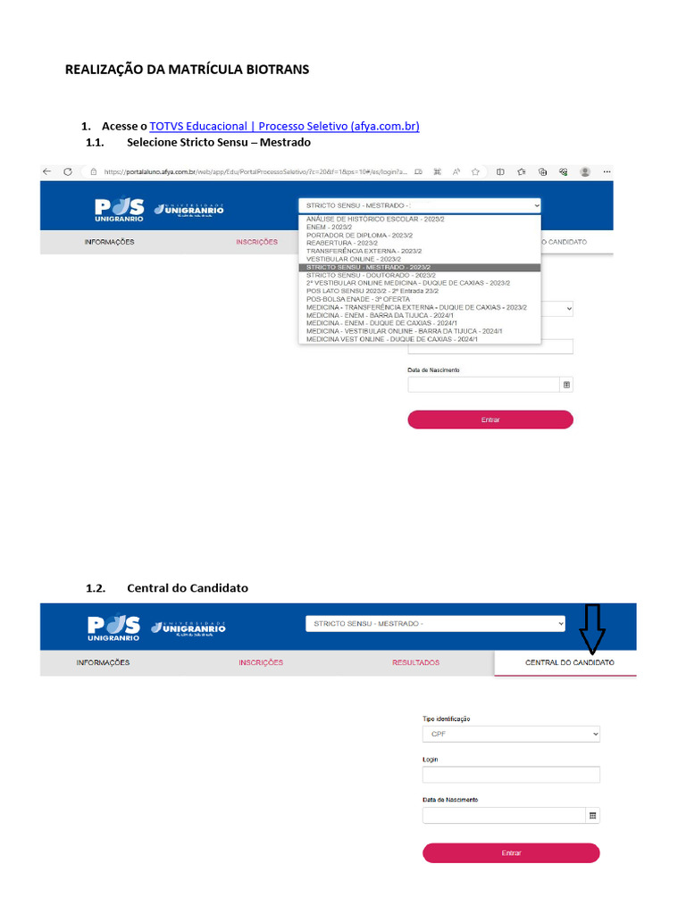 Matrícula Biotrans: Passo a Passo | PDF