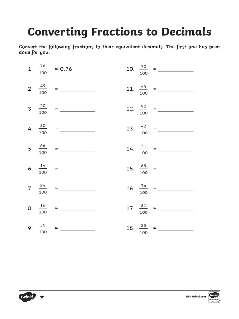 Converting Fractions To Decimals Differentiated Activity Sheets PDF | PDF