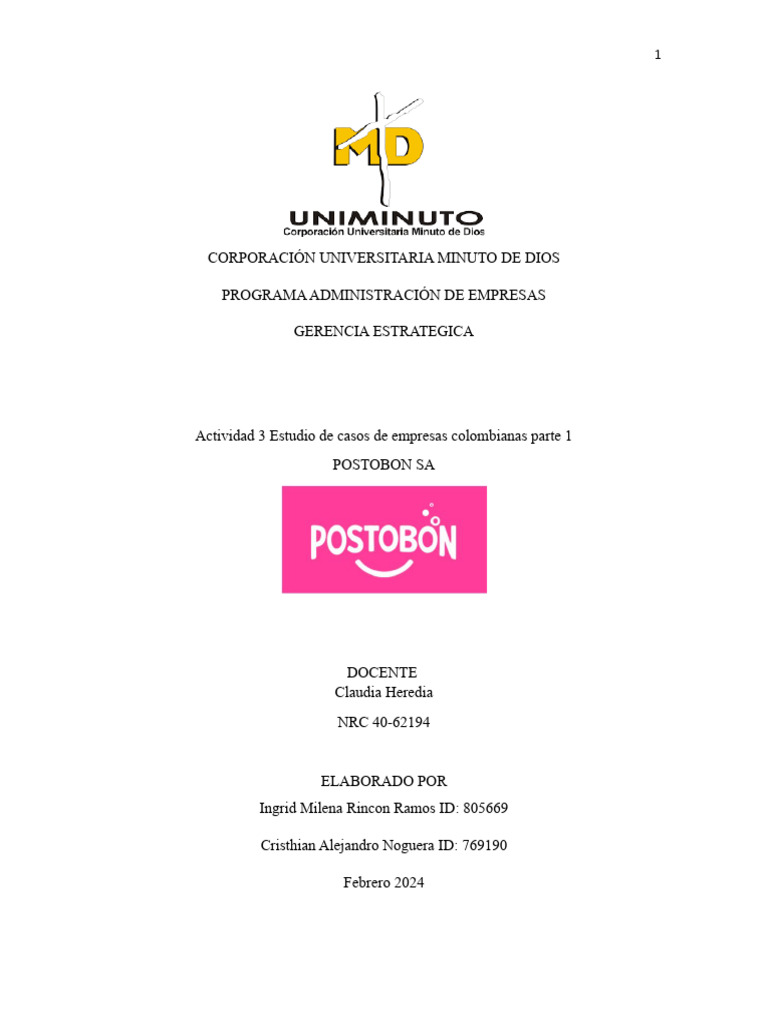 Actividad 3 Estudio de Casos de Empresas Colombianas FINAL | PDF | Business | Planificación de ...