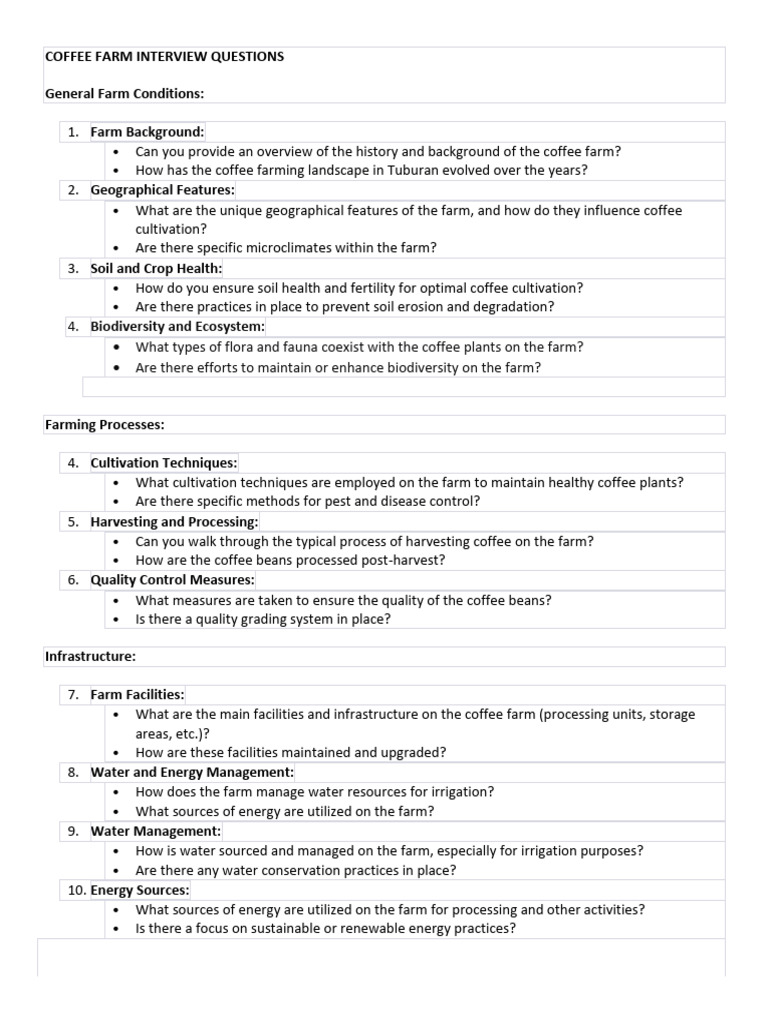 Coffee Farm Interview Questions | PDF | Agriculture | Coffee