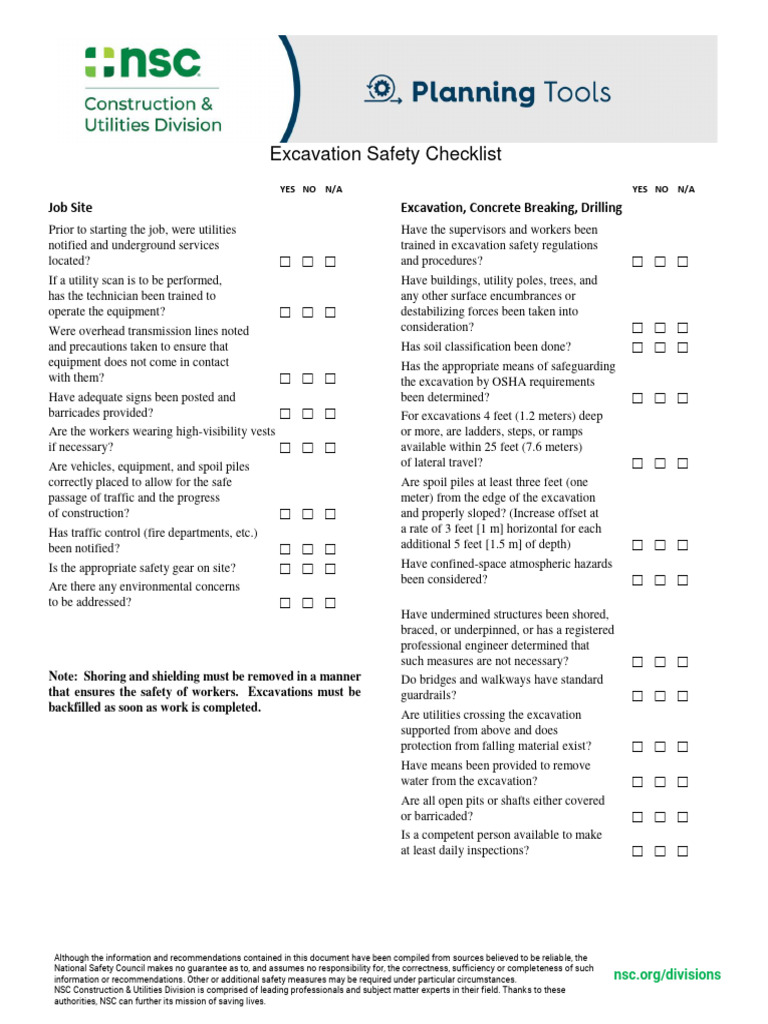 Excavation Safety Checklist | PDF | Deep Foundation | Safety