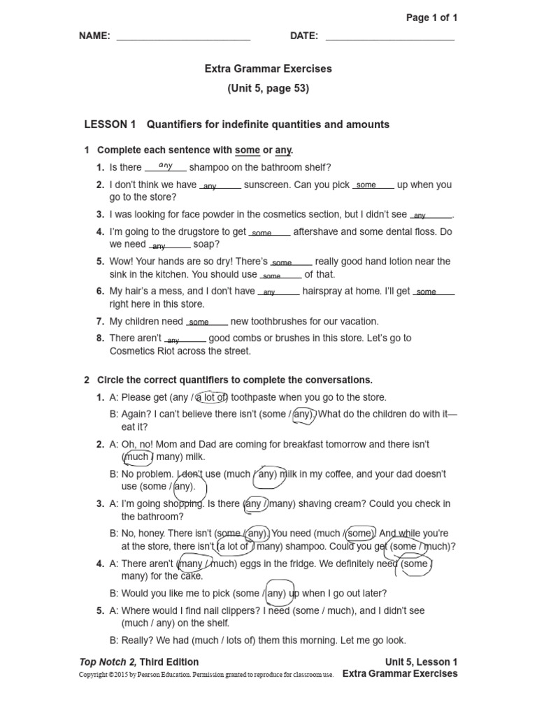 Unit 05 Extra Grammar Exercises Pdf Hygiene