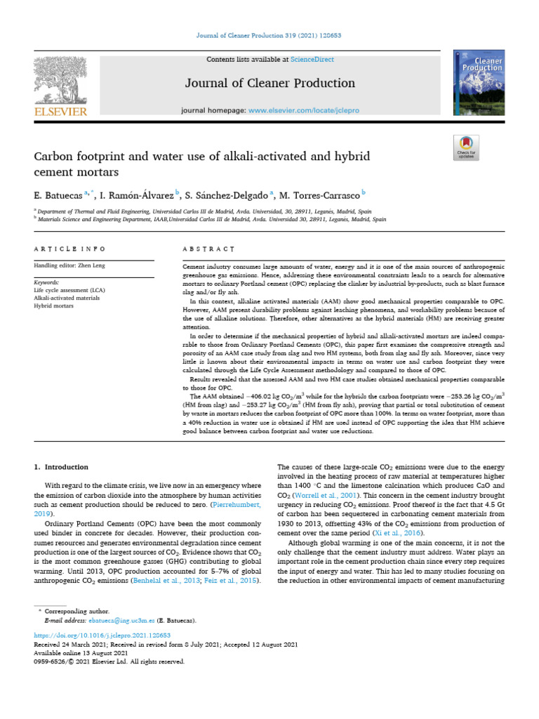 Cleaner Paper 2021 | PDF | Cement | Life Cycle Assessment