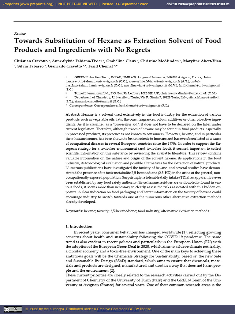 Towards Substitution of Hexane As Extraction Solve | PDF | Chemistry ...