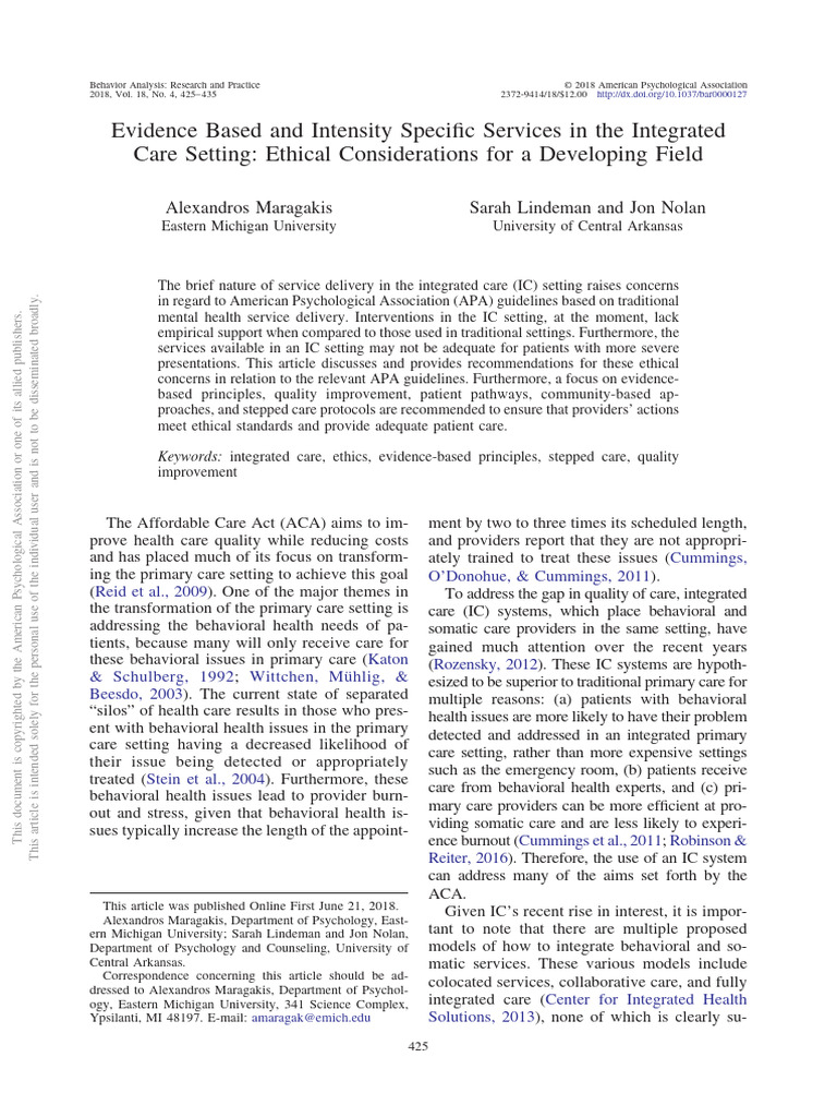 Evidence Based and Intensity Specific Services in The Integrated Care ...