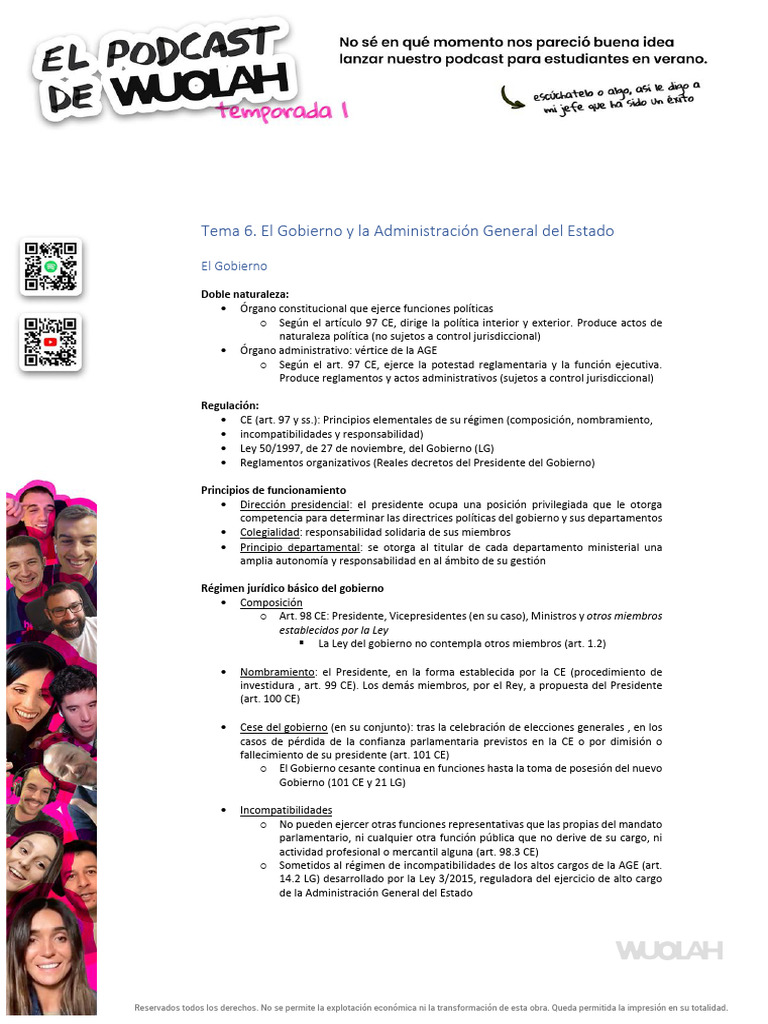 Wuolah Free Tema 6. El Gobierno y La Administracion General Del Estado | PDF | Gobierno de ...