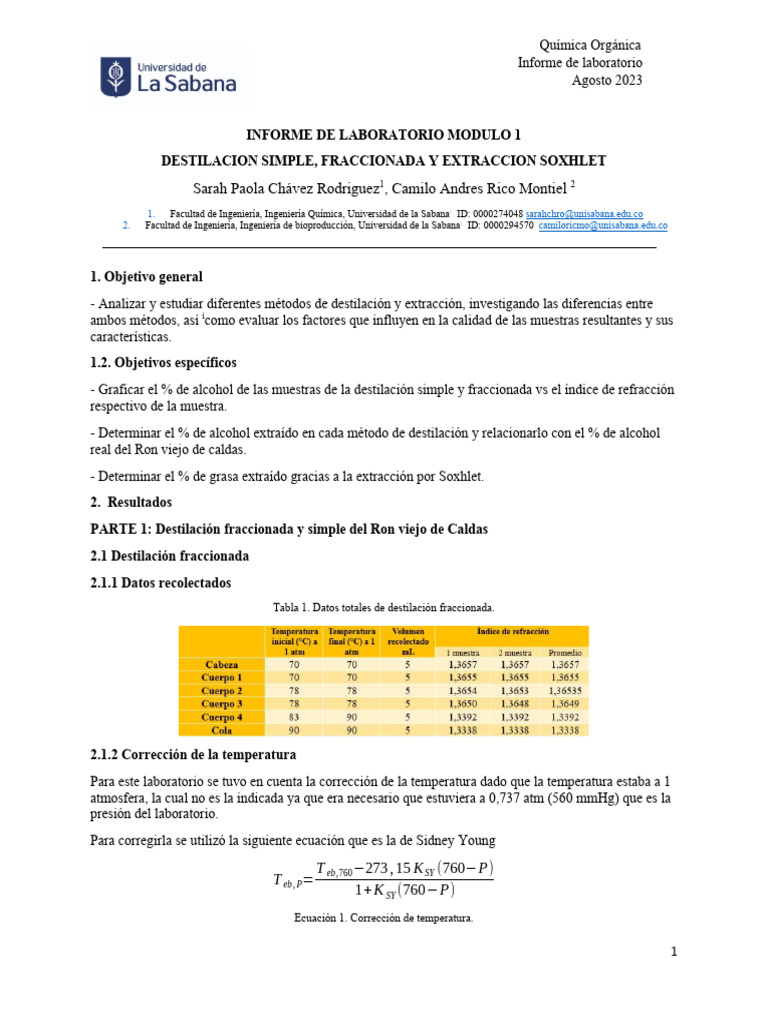 Informe Modulo 1 Sarah Chavez y Camilo Rico | PDF | Destilación | Etanol