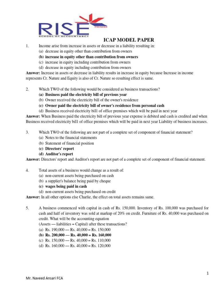 RISE ITA Model Paper Solution | PDF | Debits And Credits | Equity (Finance)