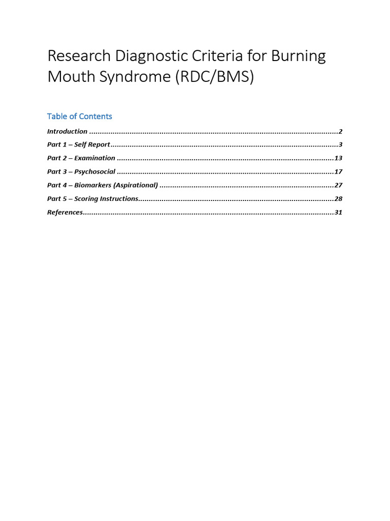 Diagnostic Criteria For Burning Mouth Syndrome - Beta Version - 2020 ...