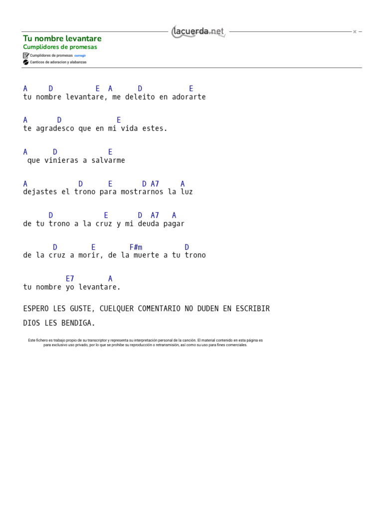 Tu Nombre Levantare Cumplidores De Promesas Acordes Pdf 