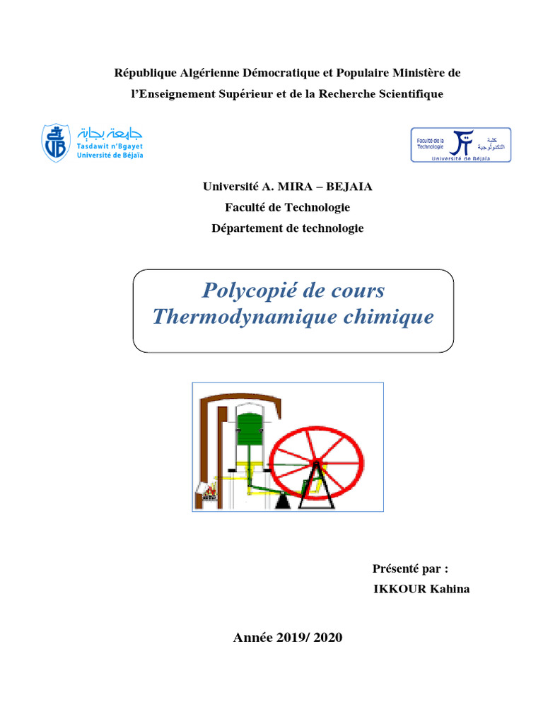 Cours de Thermodynamique Chimique | PDF | Thermodynamique | Équilibre ...