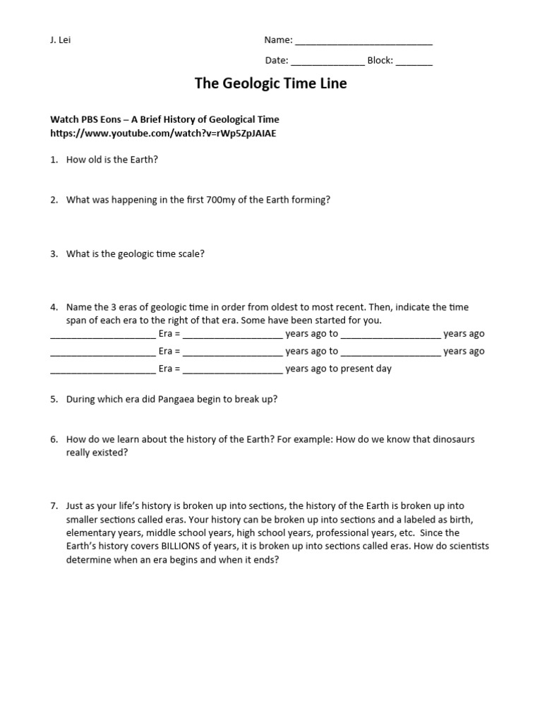 The Geologic Time Line Worksheet | PDF