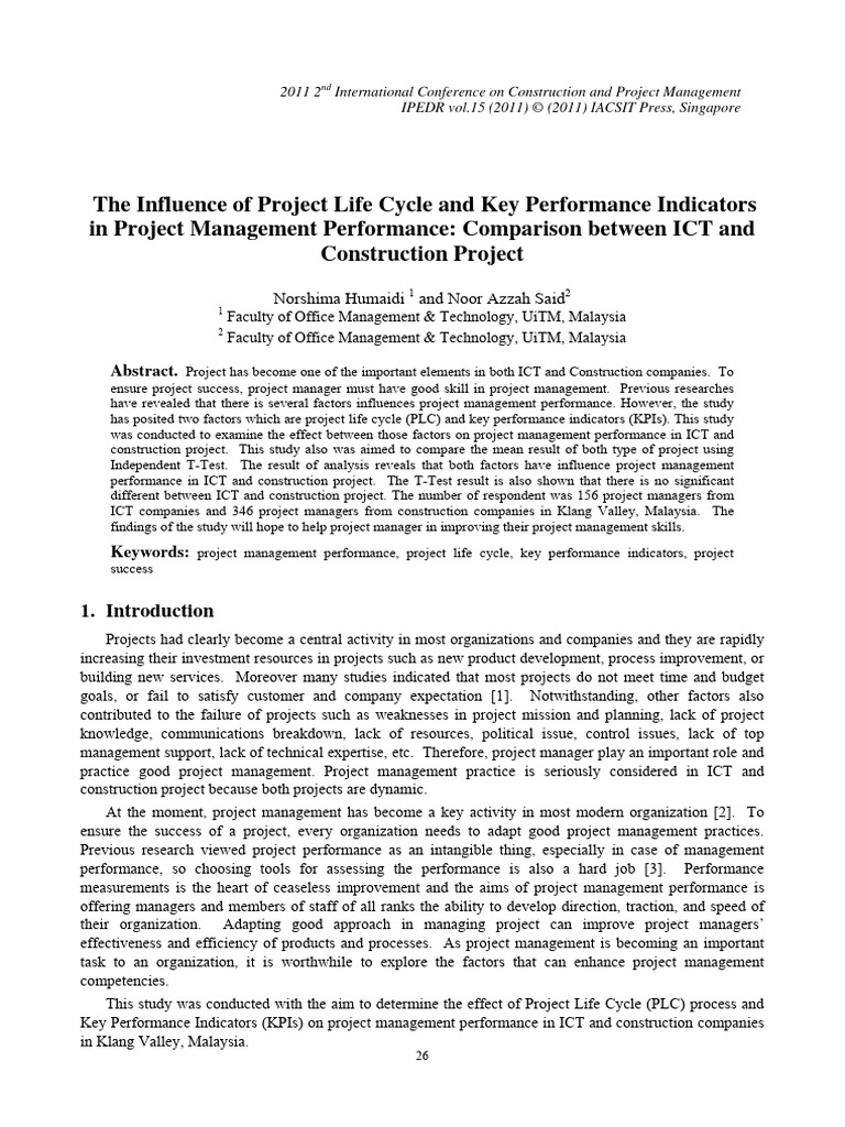 (Paper) The - Influence - of - Project - Life - Cycle - and - Key Performance - Indicators | PDF ...