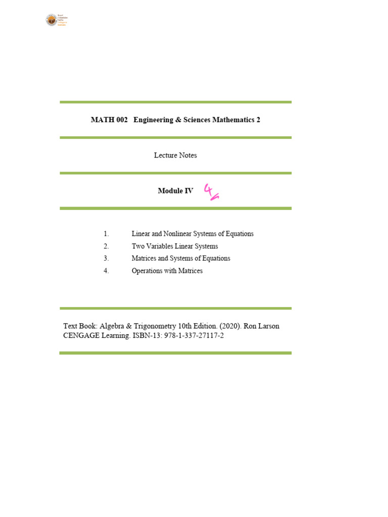 Module 4 محلول | PDF | Equations | Matrix (Mathematics)