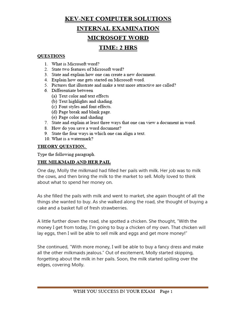 Word Exam | PDF | Microsoft Word | Written Communication