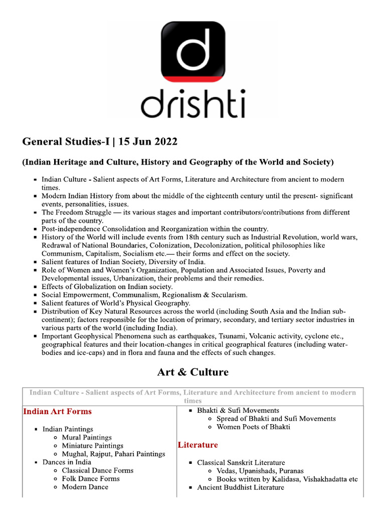 UPSC General Studies 1 | PDF