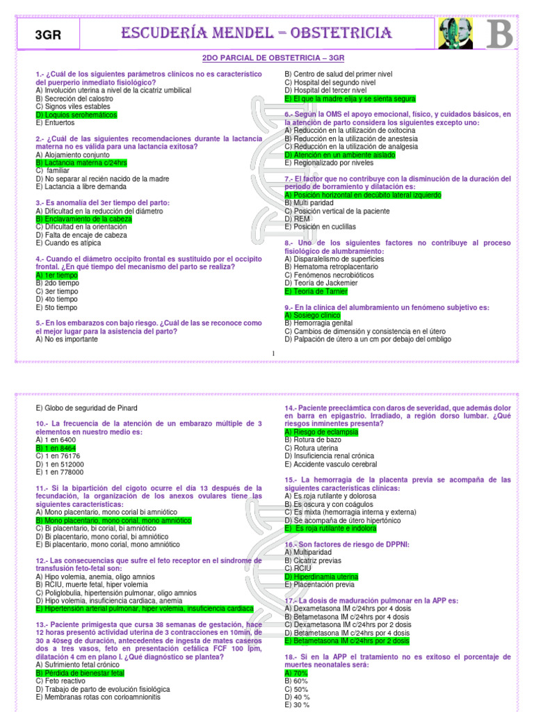 Examen de Obstetricia: 2do Parcial 3GR | PDF | Parto | El embarazo
