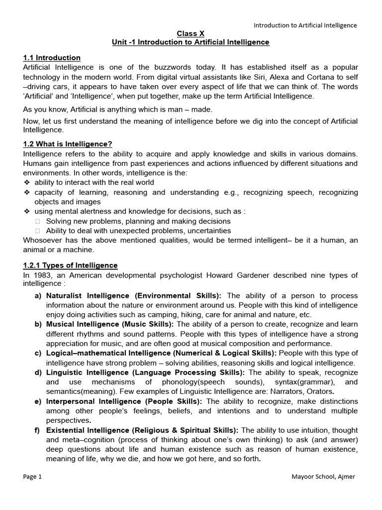 Unit 1 Ai Intro Pdf Artificial Intelligence Intelligence Ai