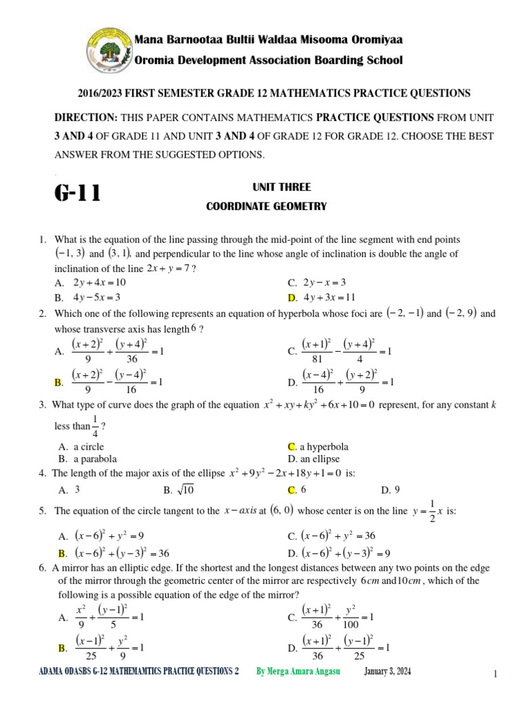 G-12 Practice Questions 2-1 | PDF | Ellipse | Mathematics