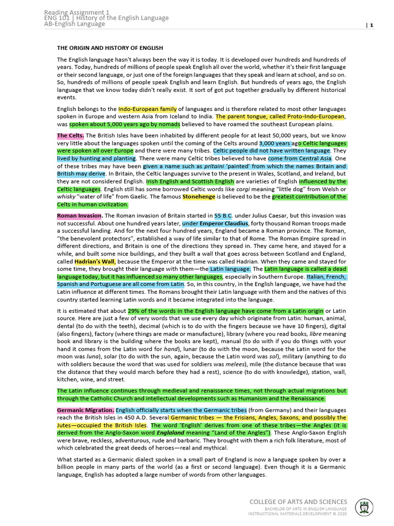 The Origin and History of English Language-1 | PDF | English Language ...