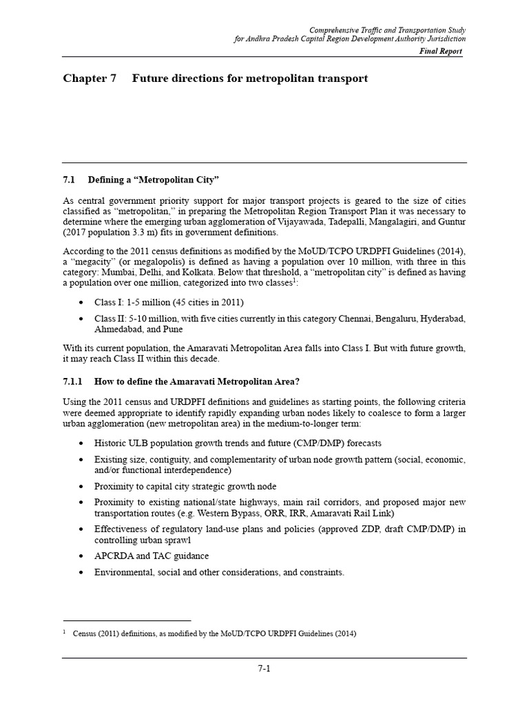 Chapter 7 Future Directions For Metropolitan Transport: 7.1 Defining A ...