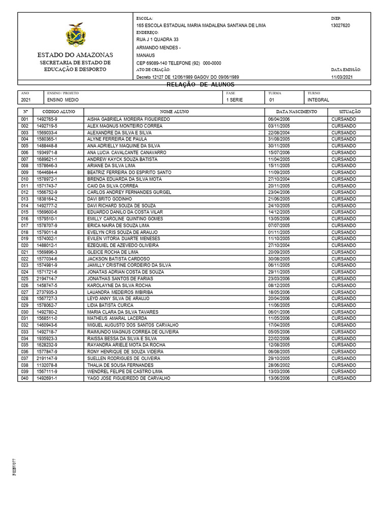 Lista de Alunos - Rosi | PDF