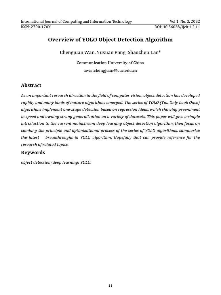 Overview of YOLO ObjectDetectionAlgorithm | PDF | Applied Mathematics ...