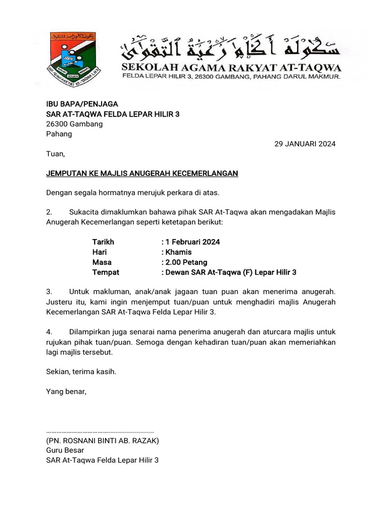 Jemputan Ibu Bapa-Senarai Nama-Aturcara | PDF